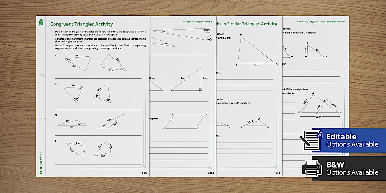 Similarity and Congruence Worksheet (teacher made) - Twinkl