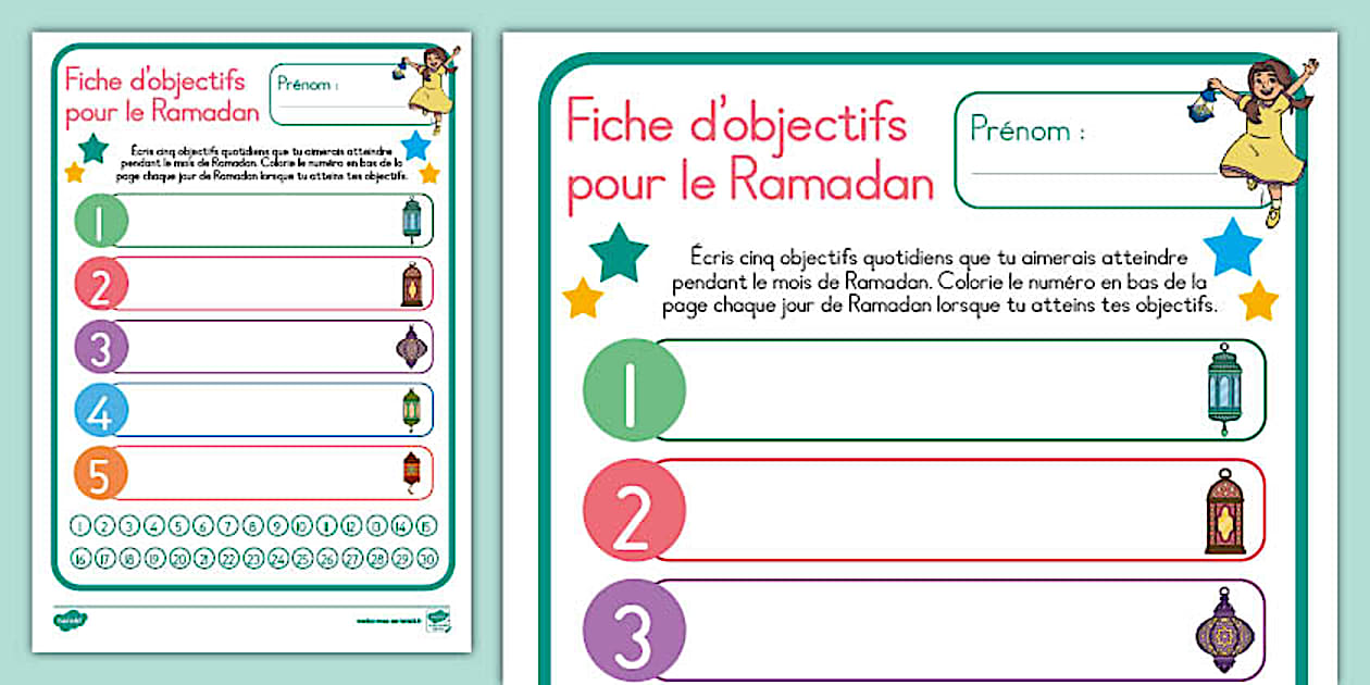 FREE! - Fiche d'objectifs pour le Ramadan - Twinkl