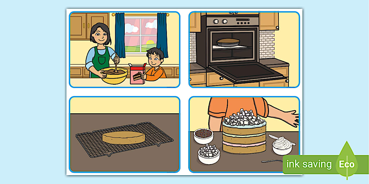 Sequencing Cards: Making a Cake | Twinkl Symbols - Twinkl