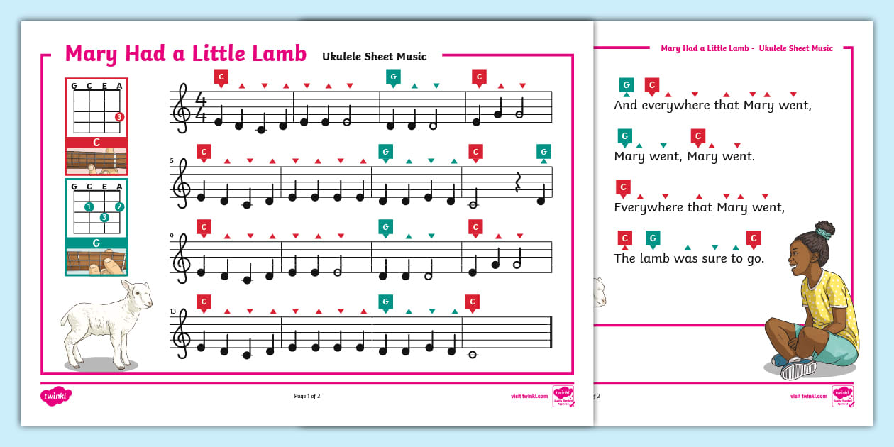 👉 Mary Had a Little Lamb Ukulele Sheet Music - Twinkl