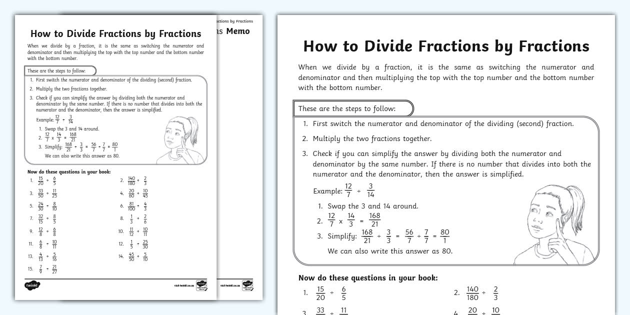 How to Divide Fractions | Math Dividing Fractions Worksheet
