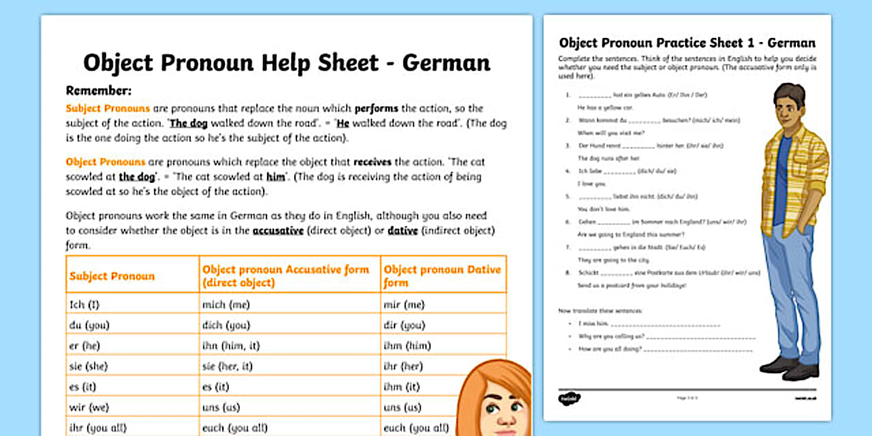Direct Object Pronouns Worksheet / German Worksheet - Twinkl