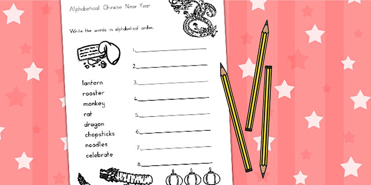 Chinese New Year Alphabet Ordering Worksheet - Twinkl