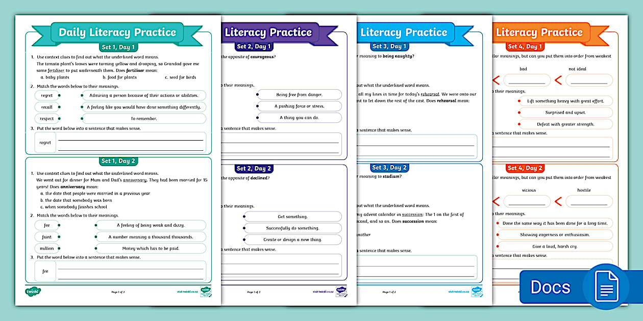 Daily Literacy Vocabulary Practice Year 3-4 (teacher made)