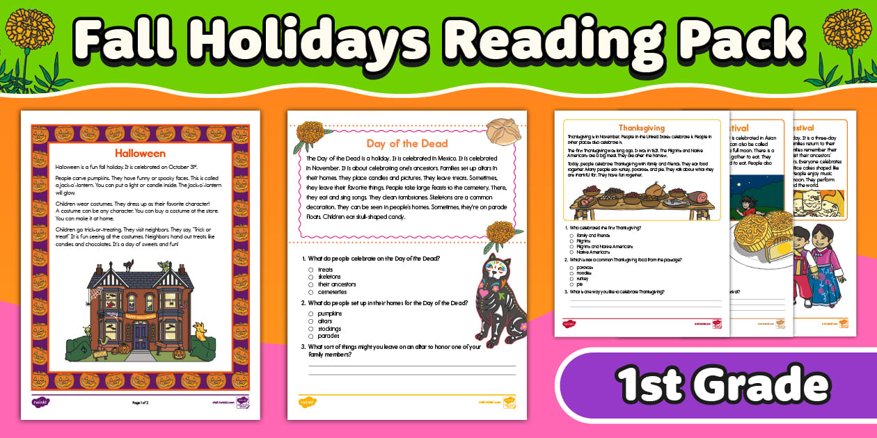 First Grade Fall Holidays Reading Comprehension Pack
