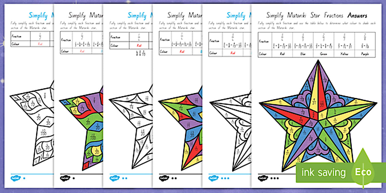 Matariki Maths | Simplifying Fractions Worksheets - Twinkl