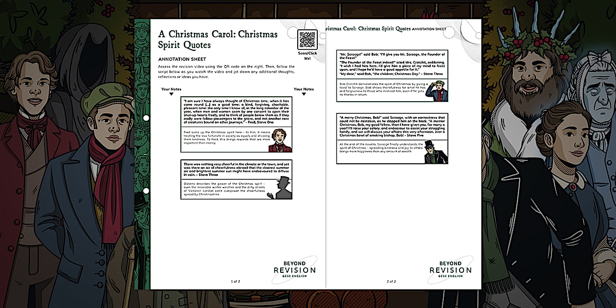 A Christmas Carol Christmas Spirit Quotes Annotation Sheet