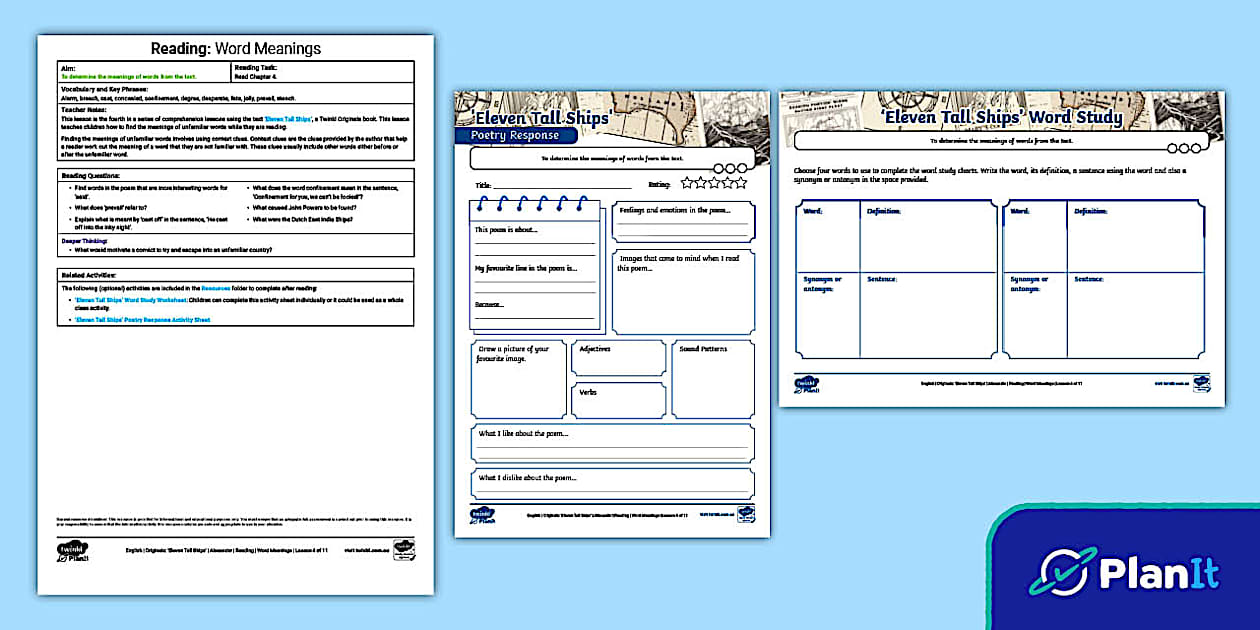 Year 5 'Eleven Tall Ships': Reading Lesson 4 (teacher made)