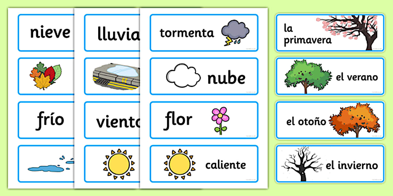 Spanish Seasons Word Cards (teacher made) - Twinkl