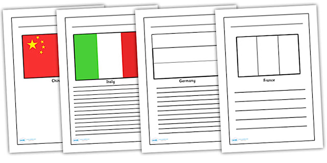 Black and White Flags of the World Writing Frames - Twinkl