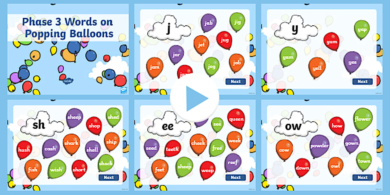 Popping Balloon phonics PowerPoint | Easy to Download.