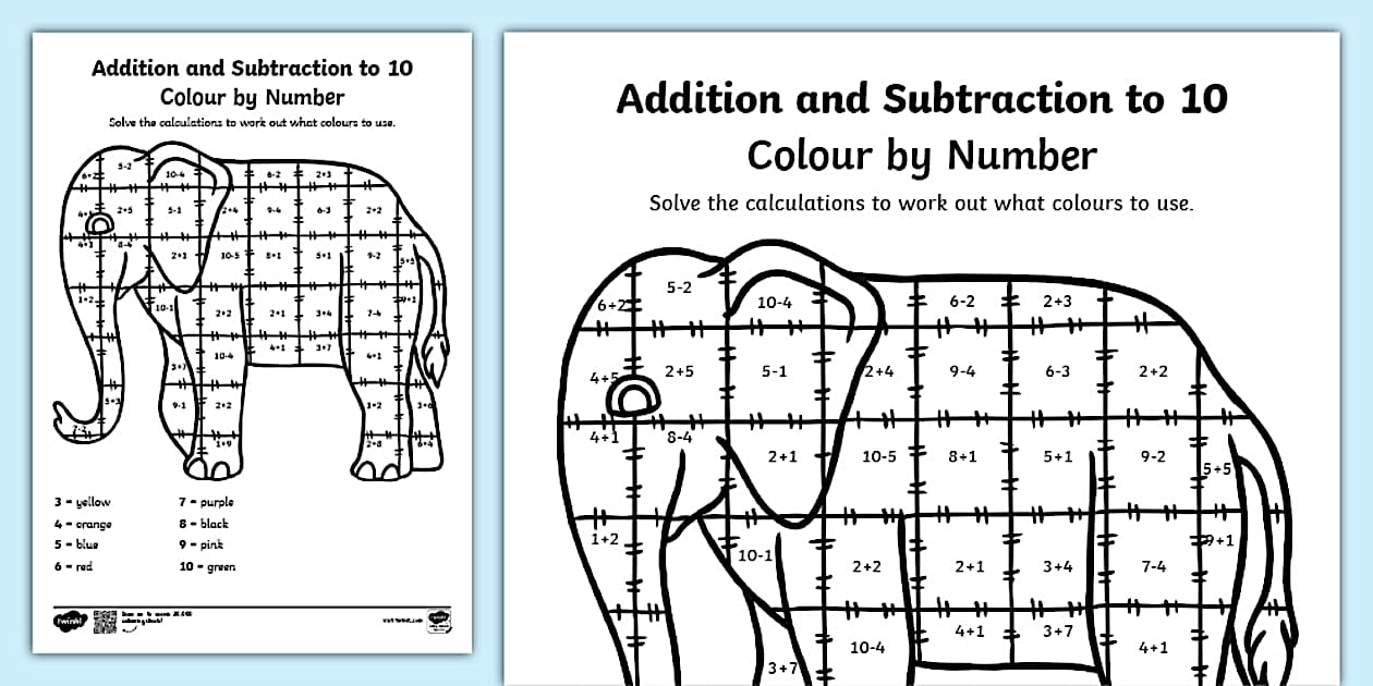 Addition And Subtraction From 10 Colour By Numbers Sheet to Support ...