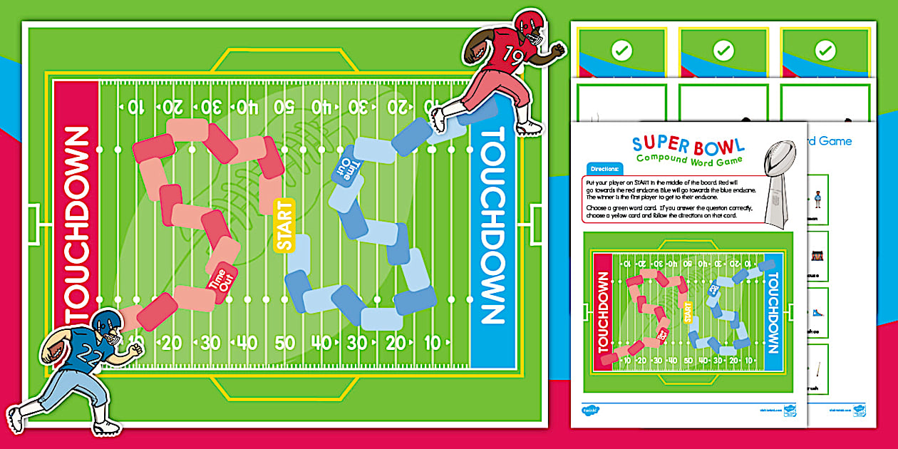 Second Grade Super Bowl Compound Word Game (teacher made)