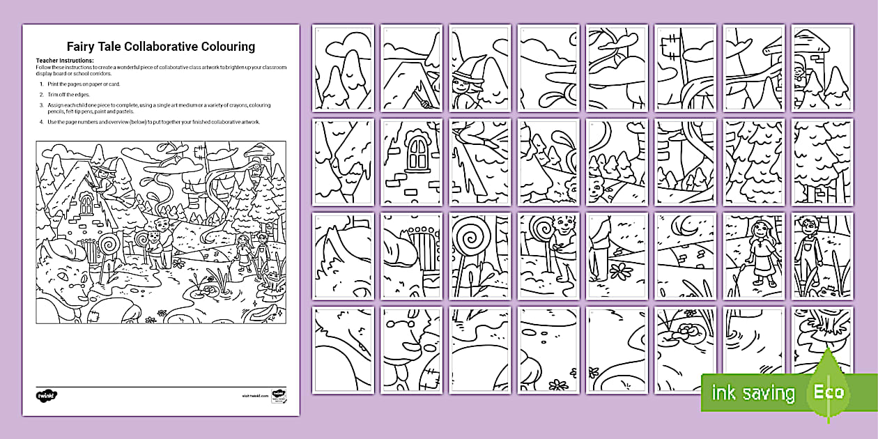 Fairy Tale Scene Collaborative Colouring Activity - Twinkl