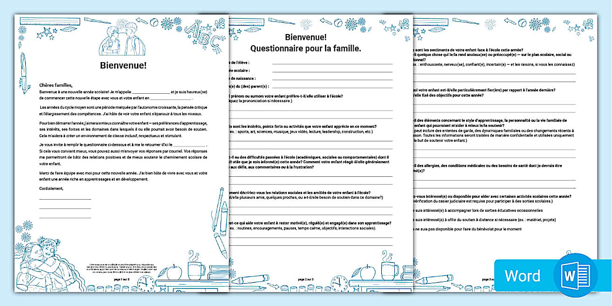 Back to School - Letter to Parents (Junior 4-6) French