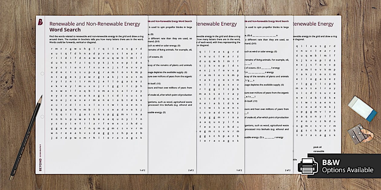 Renewable and Non-Renewable Energy Word Search - Twinkl