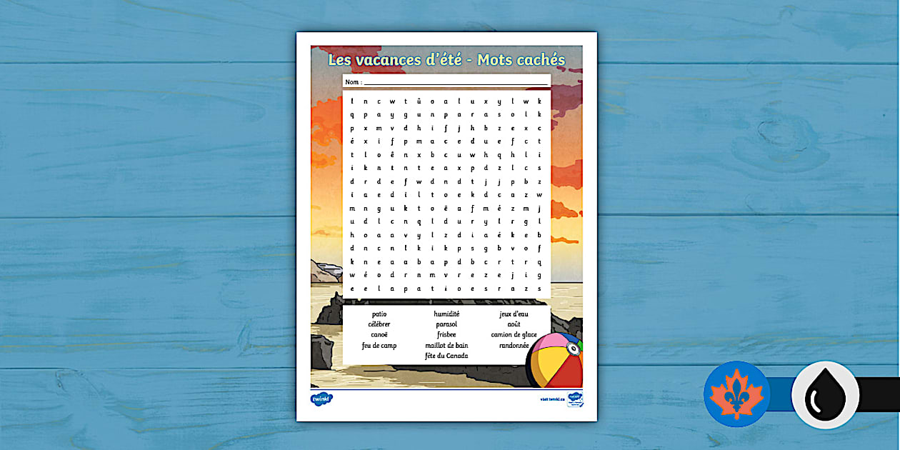 Summer Holidays Word Search Gr. 5 French (teacher made)