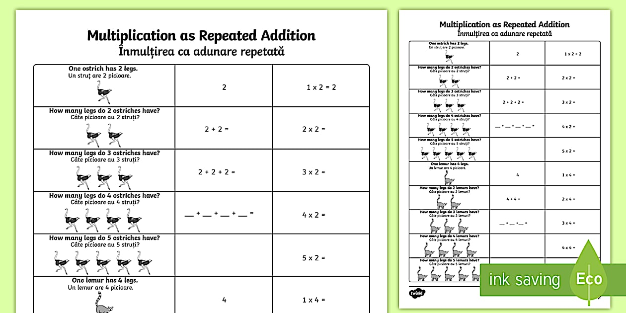 Multiplication as Repeated Addition English/Romanian - Multiplication as