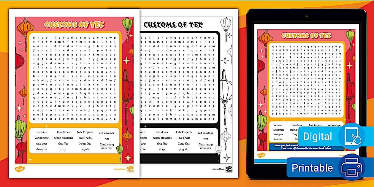 Customs of Tet Word Search for 6th-8th Grade (teacher made)