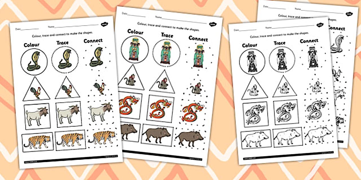 Chinese New Year 2D Shape Colour Trace and Join the Dots - shape