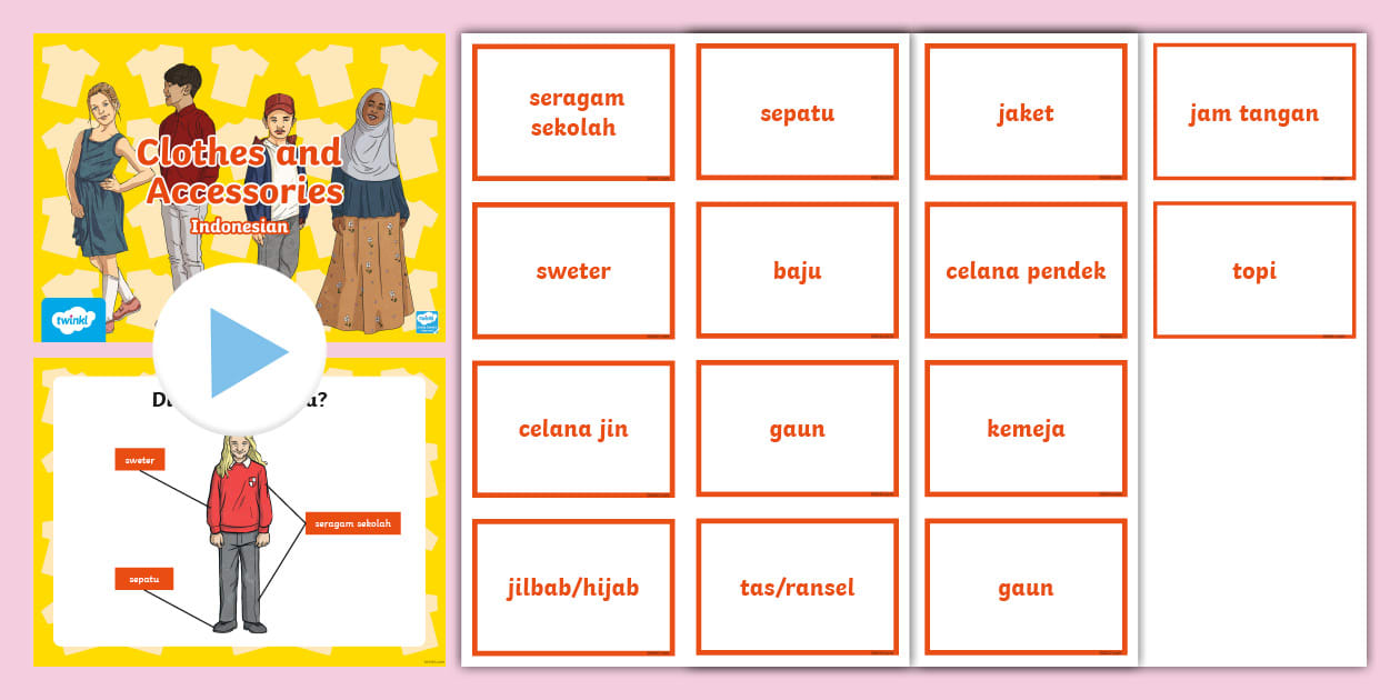 Clothes and Accessories PowerPoint - Indonesian - Twinkl