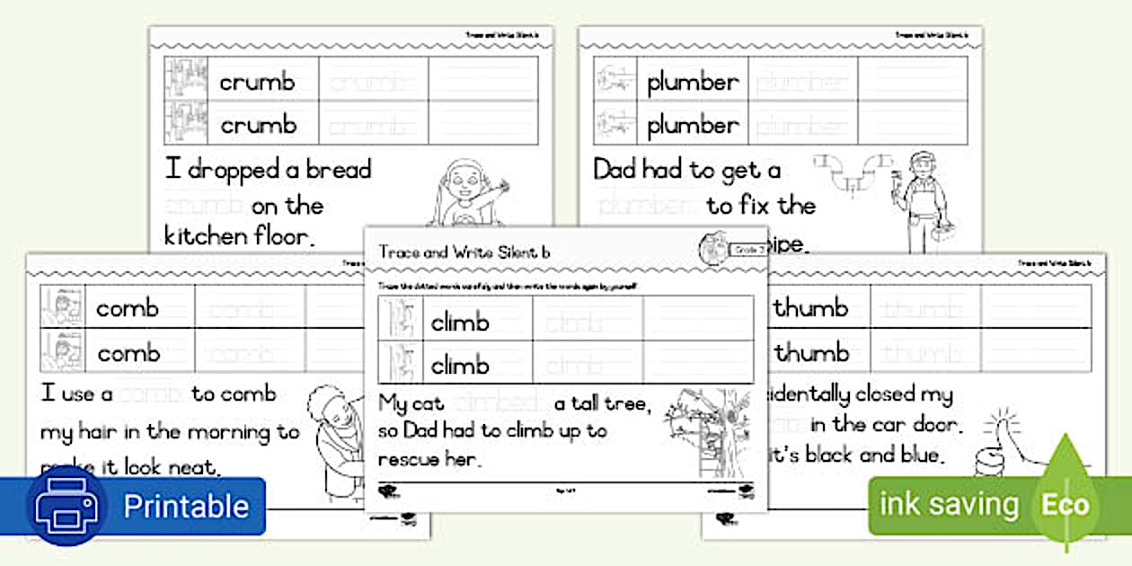 Grade 3 phonics Trace and Write silent b