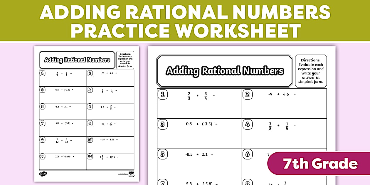 Math Basic Skills Adding Rational Numbers Practice Worksheet