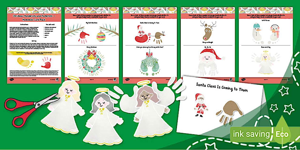 Christmas Handprints and Footprints - Homemade Card Pack