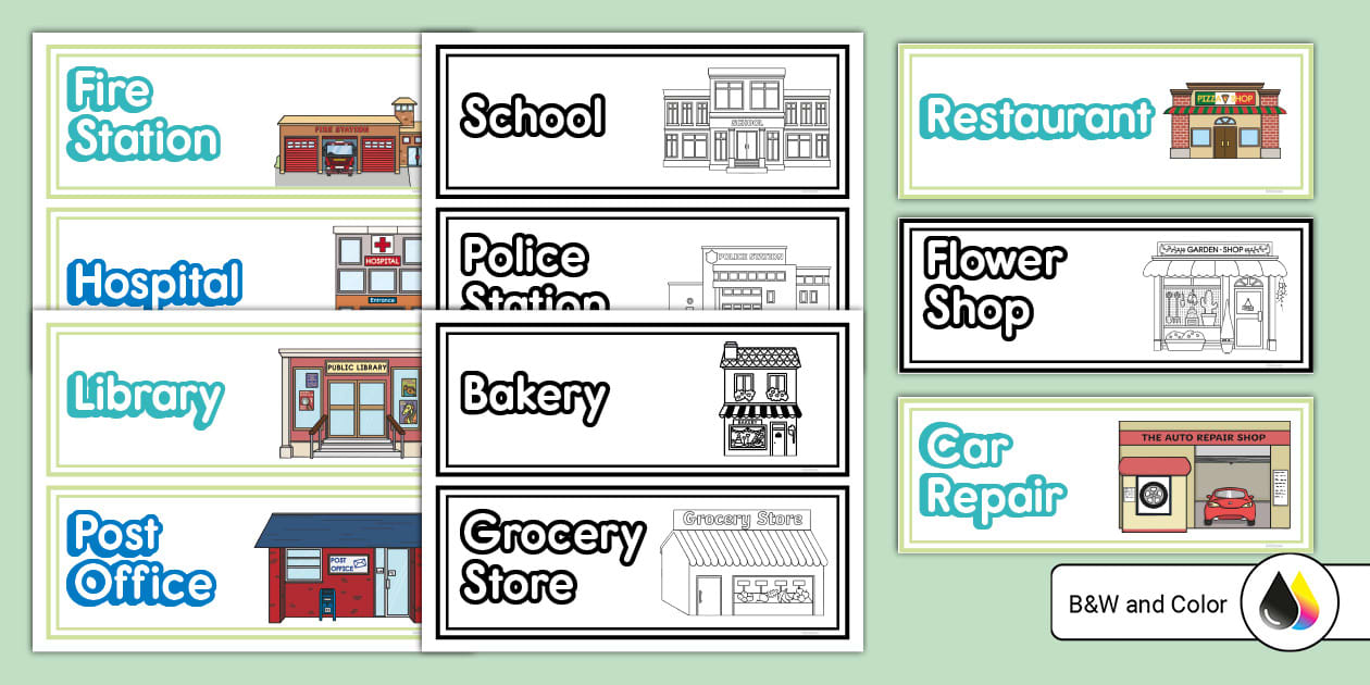 Community Helpers Dramatic Play Business Signs - Twinkl