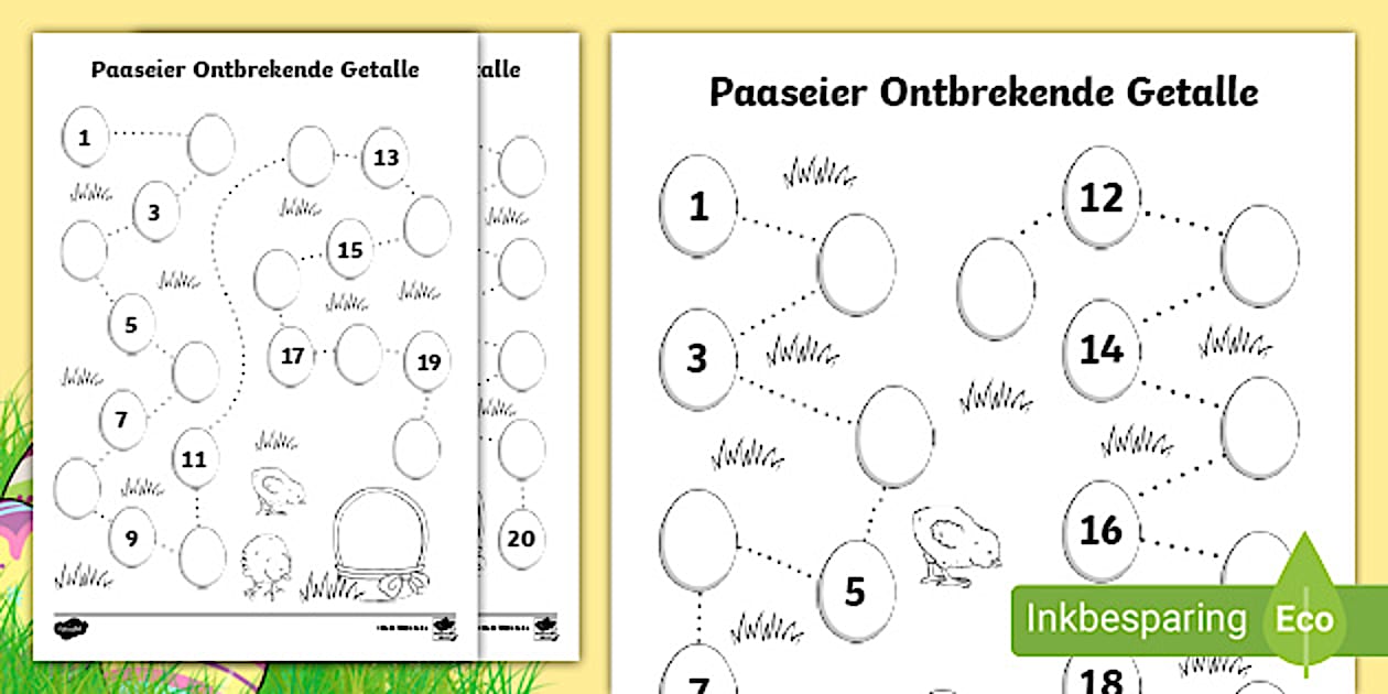 Paaseier Ontbrekende Getalle Aktiwiteit (teacher made)
