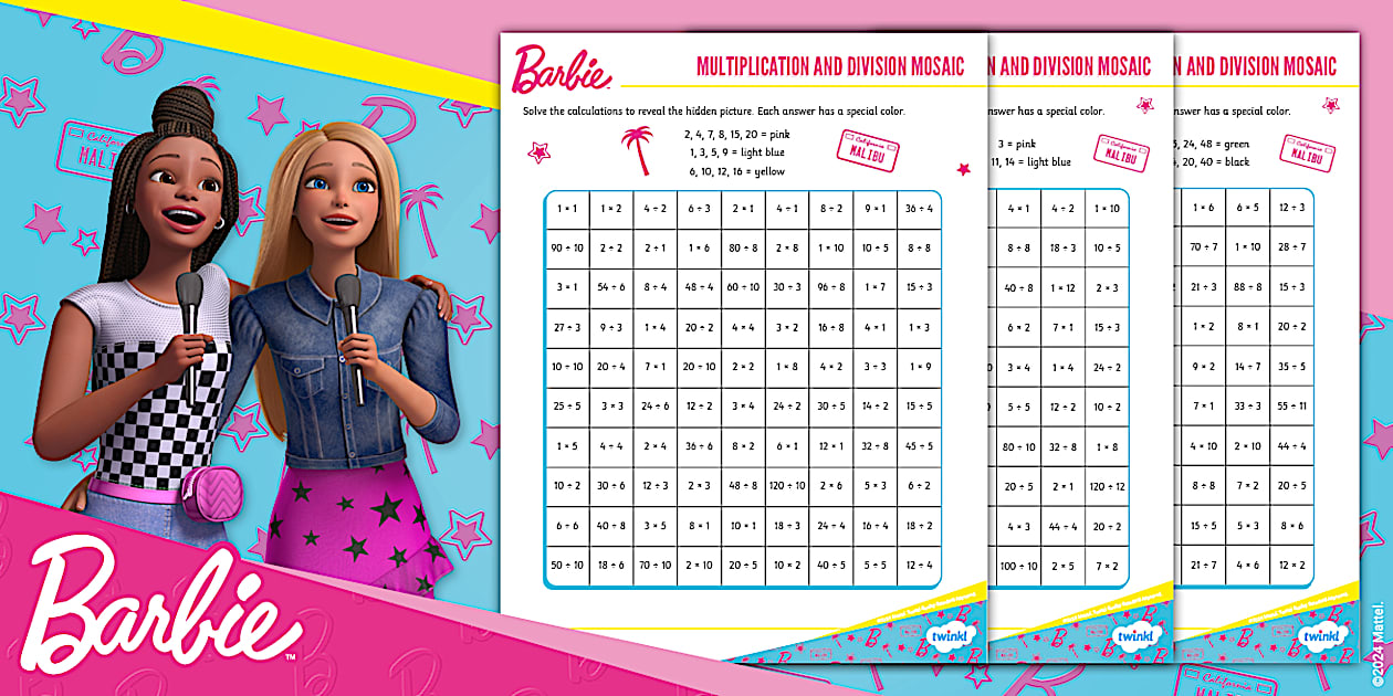 Barbie: Multiplication and Division Math Mosaics - Twinkl