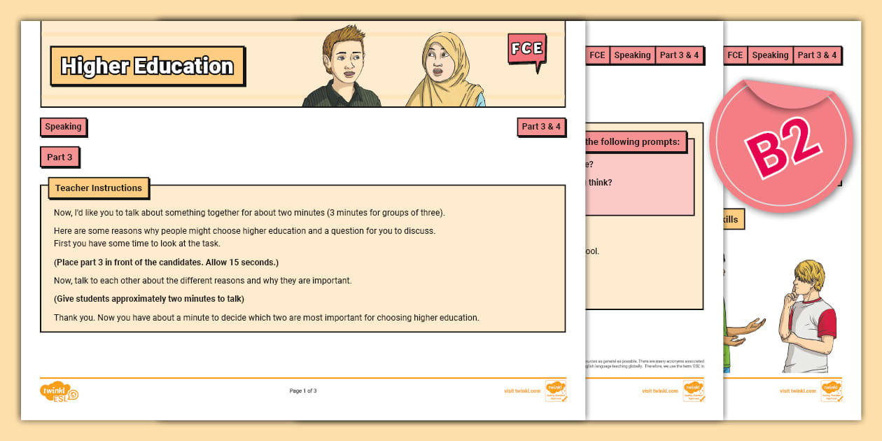 Twinkl's B2 First (FCE) Speaking Part 3 & 4 - Higher Education