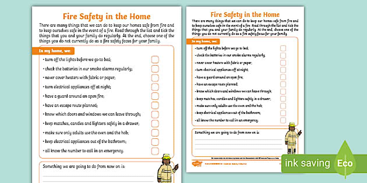 Fire Child Home Safety Checklist - Parents - Twinkl
