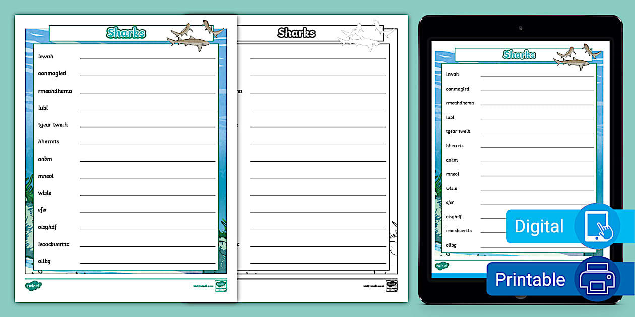 Shark Word Scramble Activity for 3rd-5th Grade | Twinkl USA