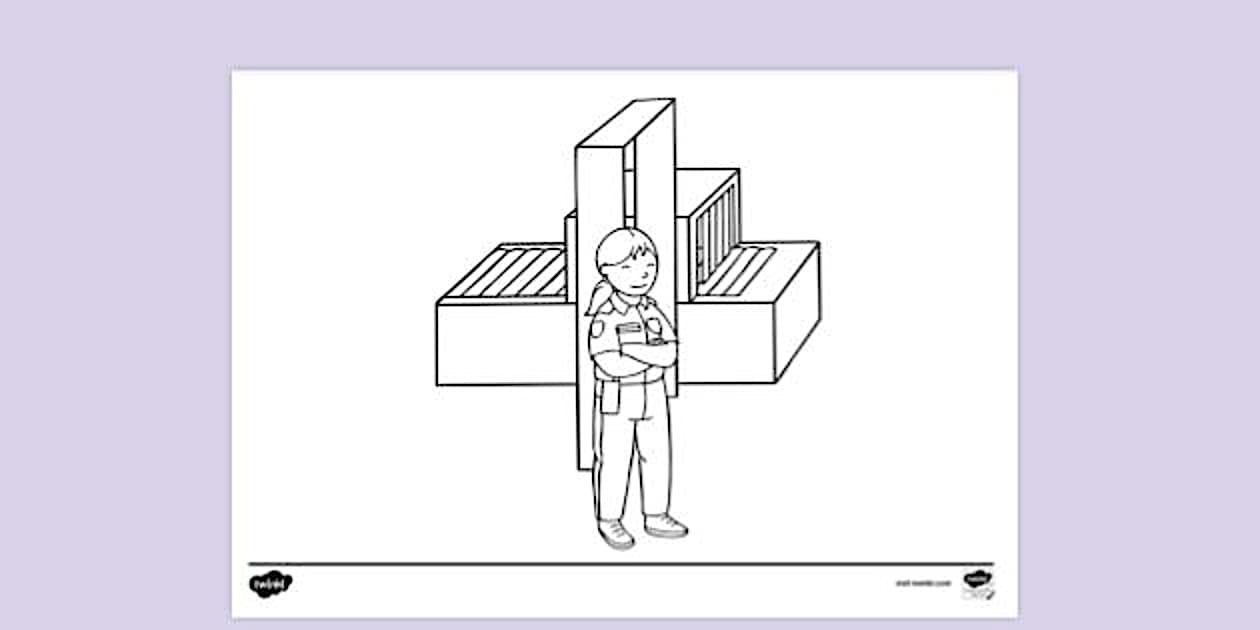 Airport Security With Guard Colouring | Colouring Sheets