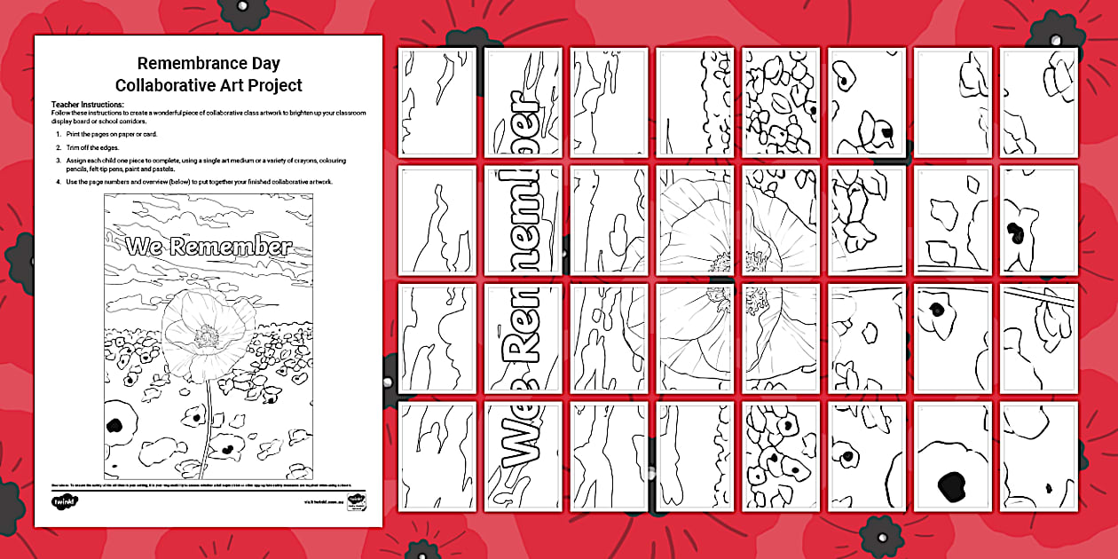 Remembrance Day Poppy Collaborative Colouring
