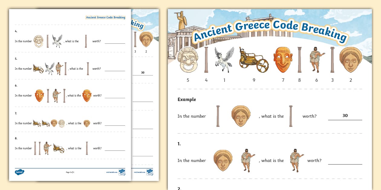 👉 Ancient Greece Place Value Code Breaking Activity Sheets