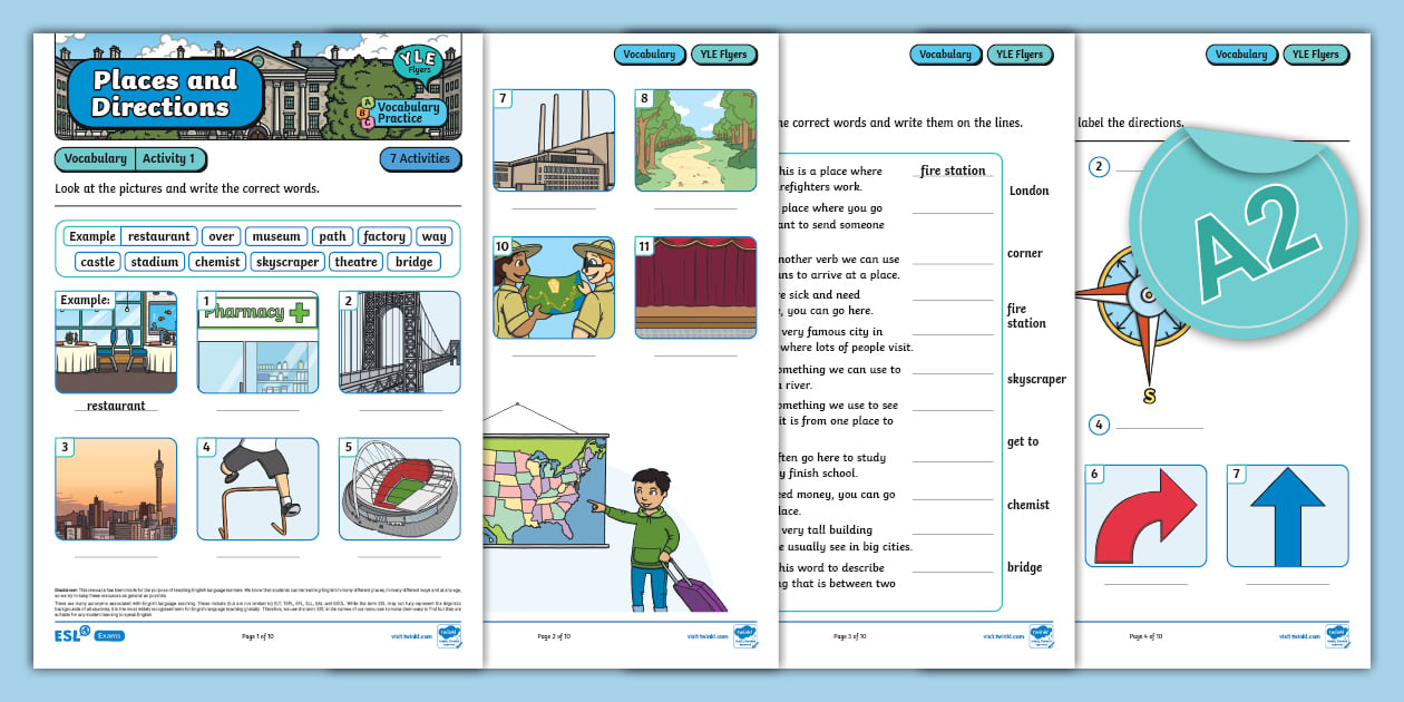 YLE Flyers Vocabulary Activity Sheet (Places and Directions)