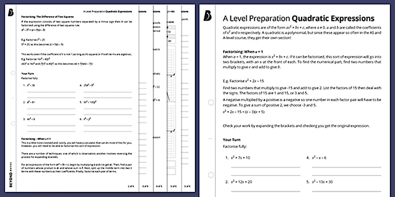 👉 A Level Maths Preparation: Quadratic Expressions | Beyond