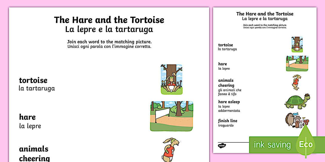 The Tortoise and The Hare Word and Picture Matching Worksheet / Worksheet