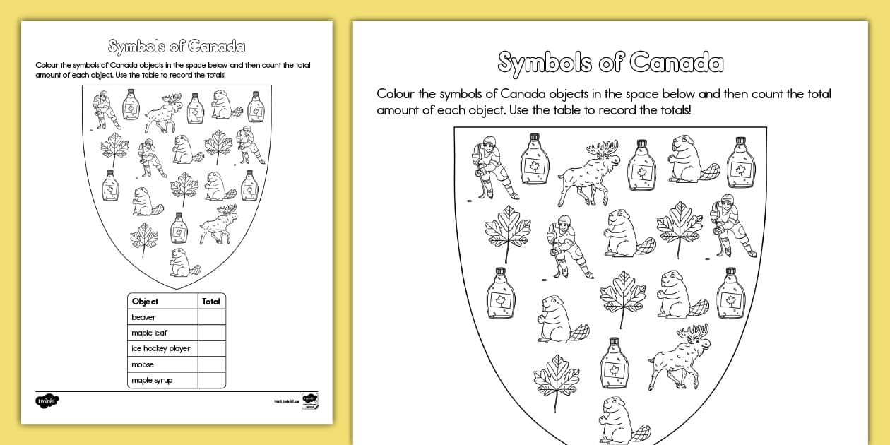 Symbols of Canada Colour and Count Worksheet (teacher made)