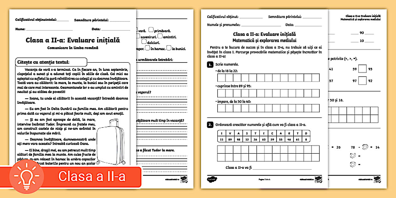 Evaluare inițială – Pachet clasa a II-a - Twinkl
