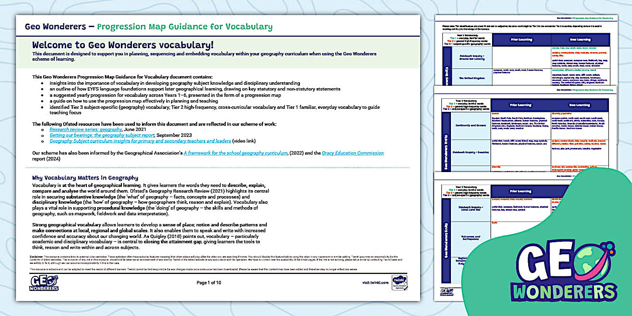 Geo Wonderers Progression Map Guidance for Vocabulary