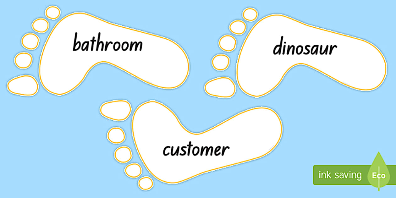 Gold Sight Words on Footprints Display Cut Outs - Twinkl