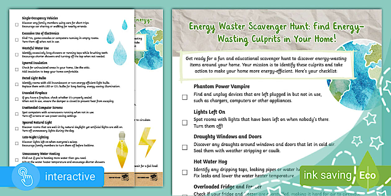 Energy Waster Scavenger Hunt (teacher made) - Twinkl
