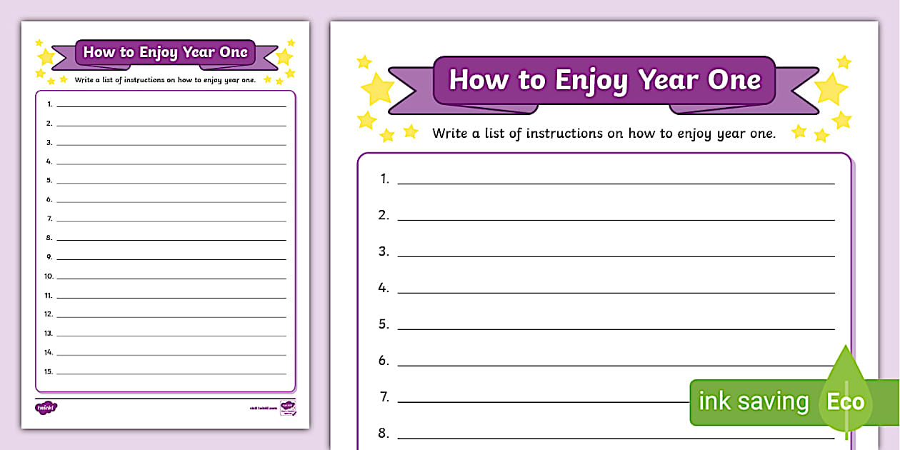 How to Enjoy Year One – Instructions Writing Activity