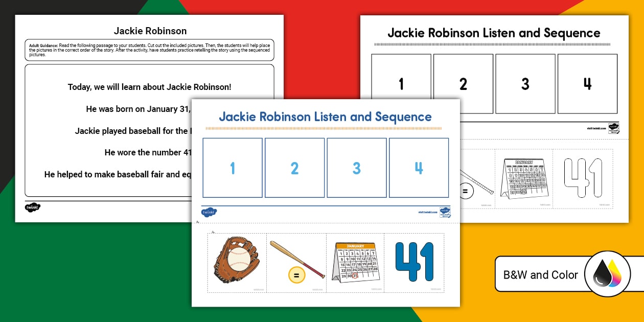 Jackie Robinson Listen and Sequence Worksheet - Twinkl