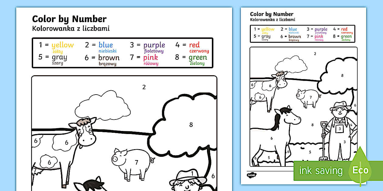 Farm Color by Numbers English/Polish - Farm Color by Numbers