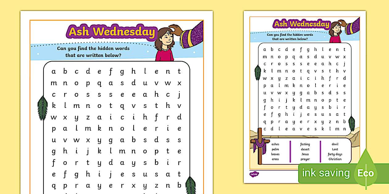 Ash Wednesday Word Search KS1 (l'enseignant a fait) - Twinkl