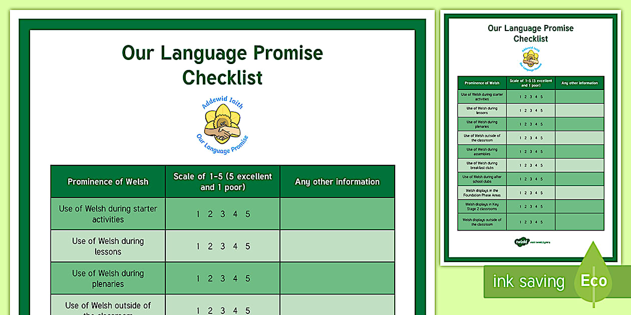 Black and White Our Language Promise Checklist - Twinkl
